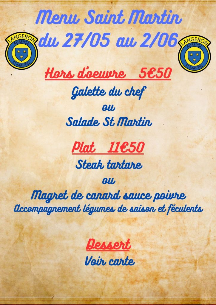 La Carte - Auberge St Martin
